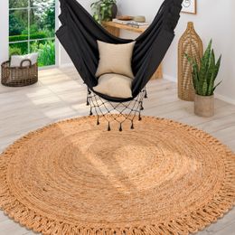Teppich Paco Home, H:13mm &Oslash;:120cm, beige, Jute, Wohnzimmer, Teppiche, "Viborg 596", handgefertigter Natur-Teppich, Jute, Modern, Boho, Ethno