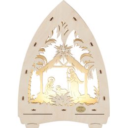 SAICO ORIGINAL LED Schwibbogen "LED-Lichterspitze, Christi Geburt", B/H/T: 21,5cm x 29cm x 4,7cmnatur, Schwibb&ouml;gen, f&uuml;r Batteriebetrieb, Timer,