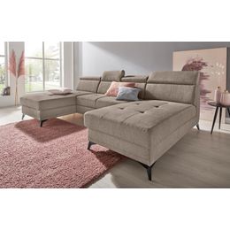 Wohnlandschaft Home Affaire, B:296cm H:83cm T:173cm, beige, Webstoff (100% Polyester);Luxus-Microfaser Paris (90% Polyester/10% Polyamid);Struktur