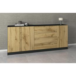 borchardt M&ouml;bel Sideboard BORCHARDT M&Ouml;BEL, B:190cm H:79cm T:35cm, schwarz, Wohnzimmer, Sideboards, "Vaasa, Kommode mit 3 T&uuml;ren und 4 Schubk&auml;sten auf Kugelf&uuml;hrungen",