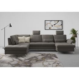 Wohnlandschaft Home Affaire, B:347cm H:89cm T:224cm, braun, 100%Polyester, Sofas, "Palm Beach U-Form", Federkern, mit Sitztiefenverstellung,