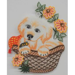 Fensterbild, B:20cm H:26cm, braun, Stickereien Plauen, Polyester, Fensterbilder, "Golden Retriver"