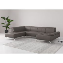 Wohnlandschaft Home Affaire, B:334cm H:81cm T:235cm, braun, Sofas, "Caluna", Inkl.Sitztiefenverstellung, wahlweise mit Kopf- und Armteilverstellung