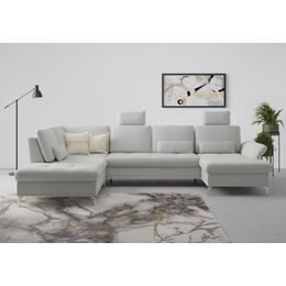 Wohnlandschaft Home Affaire, B:347cm H:89cm T:224cm, grau, 100%Polyester, Sofas, "Palm Beach U-Form", Federkern, mit Sitztiefenverstellung, wahlweise