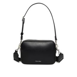 Calvin Klein Damen Mini Bag "WEBBING DOUBLE STRAP CAMERA BAG"schwarz, old silber, Lederimitat, unifarben, Taschen, kleine Schultertasche,