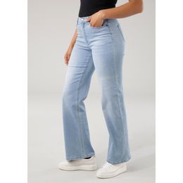 Tamaris Damen Weite Jeans, blau, Gr. 34, unifarben, Denim/Jeans, Obermaterial: 74% Baumwolle, 24% Polyester, 2% Elasthan, Jeans, hohe Leibh&ouml;he,