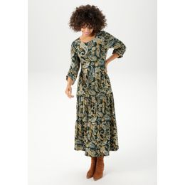 Aniston CASUAL Damen Jerseykleid, schwarz, Gr. 40, Paisley, bedruckt, Single Jersey, Obermaterial: 95% Viskose, 5% Elasthan, Kleider, mit