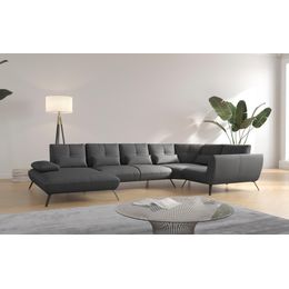 Wohnlandschaft OTTO HOME, B:376cm H:88cm T:226cm, grau, 95% Polyester 5% Polyamid, Sofas, "Mikado U-Form", inkl. Sitztiefenverstellung und