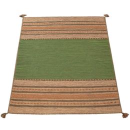 Teppich Paco Home, B:200cm H:12mm L:290cm, gr&uuml;n, Baumwolle, Wohnzimmer, Teppiche, "Kilim 217", handgewebter Wendeteppich, reine Baumwolle, gestreift,