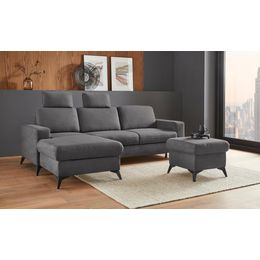 Ecksofa Home Affaire, B:250cm H:88cm T:162cm, grau, Struktur impr&auml;gniert - feucht abwischbar (100% Polyester);Struktur Flausch (90% Polyester, 10%