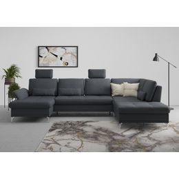Wohnlandschaft Home Affaire, B:347cm H:89cm T:224cm, grau, 98%Polyester, 2%Polyamid, Sofas, "Palm Beach U-Form", Federkern, mit