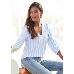 Lascana Damen Schlupfbluse, blau, Gr. 40, gestreift, Web, Obermaterial: 100% Viskose, Blusen, mit Streifenprint, leichte Webware, Damenbluse