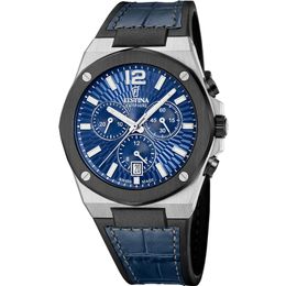 Festina Kinder Chronograph "Vallee"blau, schwarz, blau, Armbanduhren, Quarzuhr, Armbanduhr, Herrenuhr, Swiss Made, Lederarmband, analog, Tag