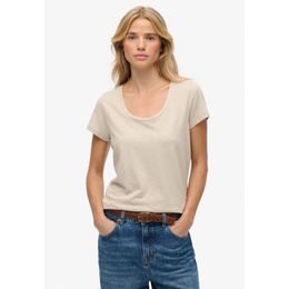 Superdry Damen T-Shirt "STUDIOS SCOOP NECK TEE", beige, Gr. XL, unifarben, Single Jersey, Obermaterial: 60% Baumwolle, 40% Lyocell, Shirts