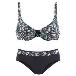 Lascana Damen B&uuml;gel-Bikini, schwarz, Gr. 36, bedruckt, Polyamid, Bikini-Sets, im grafischen Druckdesign