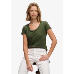 Superdry Damen T-Shirt "STUDIOS SCOOP NECK TEE", gr&uuml;n, Gr. M, unifarben, Single Jersey, Obermaterial: 60% Baumwolle, 40% Lyocell, Shirts