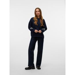 V&eacute;ro Moda VERO MODA Damen Sweatshirt "VMKAROL BEA LS SWEAT BOX JRS GA", blau, Gr. XS, unifarben mit Farbeinsatz, Sweatware, Obermaterial: 52% Baumwolle, 48%