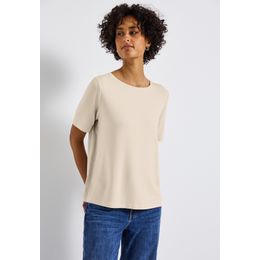 Street One Damen T-Shirttusk cream, Gr. 46, unifarben, Stoff, 76% Viskose, 20% Modal, 4% Elasthan, Shirts, mit Glitzerstreifen