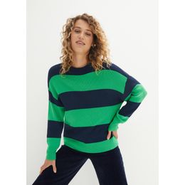 bonprix Damen Strickpullover, gr&uuml;n, Gr. 48, gestreift, Strick, Obermaterial: 92% Viskose, 8% Polyamid, Pullover, mit Streifen Muster