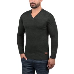 Blend Herren Strickpullover "BHLasse"charcoal, Basic, Gr. M, unifarben, Feinstrick, 50% Baumwolle, 50% Polyacryl, Pullover, Feinstrickpullover mit