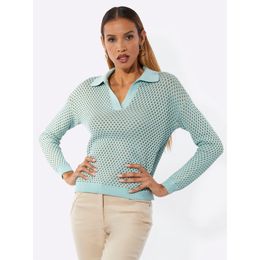 CR&Eacute;ATION L CREATION L Damen Strickpullover "Ajour-Pullover", gr&uuml;n, Gr. 44, unifarben, 50% Baumwolle, 50% Modal, Pullover