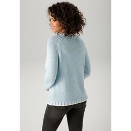 Aniston CASUAL Damen Strickpullover, wei&szlig;, Gr. 38, unifarben mit Farbeinsatz, Grobstrick, Obermaterial: 100% Polyacryl, Pullover, mit gemusterten