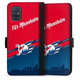 DeinDesign Galaxy A51 Handy Klapph&uuml;lle Handyh&uuml;lle aus Kunst Leder schwarz Flip Case Sports Adler Mannheim Logo Sideflip mit Lasche