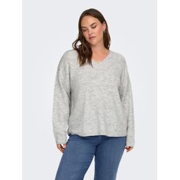 Strickpullover Only CARMAKOMA "CARCAMILLA V-NECK L/S PULLOVER KNT NOOS", Damen, Gr. L, light grau melange, Strick, Obermaterial: 74% Polyacryl, 24% Polyester, 2% Elasthan, unifarben, normal, V-Ausschnitt, Pullover Strickpullover, Materialmix
