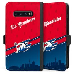 DeinDesign Galaxy S10 Plus Handy Klapph&uuml;lle Handyh&uuml;lle aus Kunst Leder schwarz Flip Case Sports Adler Mannheim Logo Sideflip mit Lasche