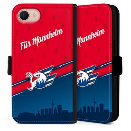 DeinDesign iPhone 16e Handy Klapph&uuml;lle Handyh&uuml;lle aus Kunst Leder schwarz Flip Case Sports Adler Mannheim Logo Sideflip mit Lasche
