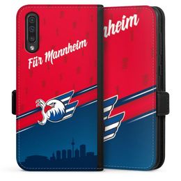 DeinDesign Galaxy A50 Handy Klapph&uuml;lle Handyh&uuml;lle aus Kunst Leder schwarz Flip Case Sports Adler Mannheim Logo Sideflip mit Lasche