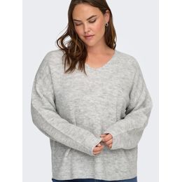 Only CARMAKOMA Damen Strickpullover "CARCAMILLA V-NECK L/S PULLOVER KNT NOOS"light grau melange, Gr. L, unifarben, Strick, Obermaterial: 74%