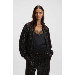 BOSS Orange Damen Blouson "Jilloi Premium Damenmode", schwarz, Gr. 40, unifarben, Web, Obermaterial: 95% Polyester, 5% Elasthan, Jacken, mit