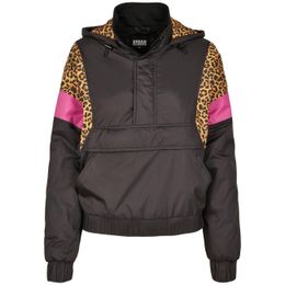 Urban Classics Damen Allwetterjacke "Urban Classics Damen Ladies AOP Mixed Pull Over Jacket"schwarz, leo, Gr. S, animal-print, 100% Polyamid, Jacken