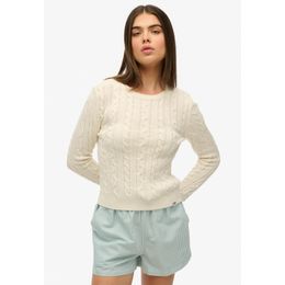 Superdry Damen Strickpullover "ESSENTIALS SLIM CABLE JUMPER"ecru, Gr. XS, unifarben, Strick, Obermaterial: 100% Polyacryl, Pullover
