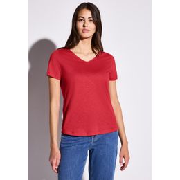 Street One Damen T-Shirt, rot, Gr. 46, unifarben, Web, 50% Baumwolle, 50% Modal, Shirts, mit V-Ausschnitt