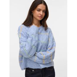 V&eacute;ro Moda VERO MODA Damen Strickpullover "VMNEW HATTY LS O-N STITCH PULLOVER BOO"brunnera blau stripes:with space dye, Gr. S, gestreift, Strick, Obermaterial: