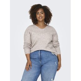 Only CARMAKOMA Damen Strickpullover "CARCAMILLA V-NECK L/S PULLOVER KNT NOOS", beige, Gr. S, meliert, Strick, Obermaterial: 74% Polyacryl, 24%
