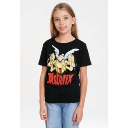 logoshirt M&auml;dchen T-Shirt "Asterix - Grimasse", schwarz, Gr. 104, bedruckt, 100% Baumwolle, Shirts, mit Asterix-Frontprint