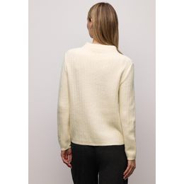 Stehkragenpullover Street One, Damen, Gr. 44, soft beige, Web, 37% Baumwolle, 34% Polyacryl, 26% Polyester, 3% Elasthan, unifarben, normal normal, hoch geschlossener Ausschnitt, Rippb&uuml;ndchen, Pullover Stehkragenpullover, mit Struktur-Optik