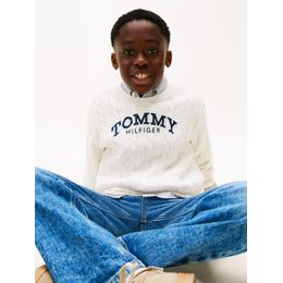 Tommy Hilfiger Jungen Strickpulloverivory silk, Gr. 12, unifarben, Strick, Obermaterial: 100% Baumwolle, Pullover, Regular fit, f&uuml;r Kinder bis 16