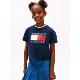Tommy Hilfiger M&auml;dchen T-Shirtschwarz night navy, Gr. 14, unifarben, Single Jersey, Obermaterial: 93% Baumwolle, 7% Elasthan, Shirts, Kinder bis 16