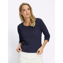 Heine Damen Ajourpullover "Pullover"marine, Gr. 44, unifarben, 100% Baumwolle, Pullover