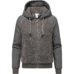 Ragwear Damen Pl&uuml;schjacke "Talianita YOUMODO"stone, Gr. M, Material: 100% Polyester, Jacken, Leicht gef&uuml;tterte Teddyjacke mit Kapuze
