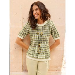 Inspirationen Damen Ajourpullover "Ajour-Pullover", gr&uuml;n, Gr. 50, gemustert, mehrfarbig, 100% Baumwolle, Pullover