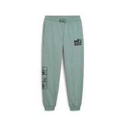 Puma Jungen Trainingshose "MID90S SWEATPANTS FL B", gr&uuml;n, Gr. 140, bedruckt, Fleece, Obermaterial: 66% Baumwolle, 34% Polyester, Hosen, f&uuml;r