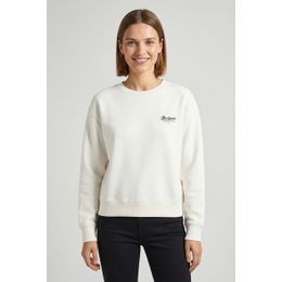 Sweatshirt Pepe Jeans "LETHA", Damen, Gr. L, 808mousse wei&szlig;, Sweatware, Obermaterial: 85% Baumwolle, 15% Polyester, bedruckt, normal, Rundhals, Rippstrickb&uuml;ndchen, Sweatshirts Sweatshirt, mit geripptem Rundhals