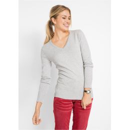 bonprix Damen Strickpullover "Feinstrickpullover", grau, Gr. 48, meliert, Strick, Obermaterial: 70% Baumwolle, 30% Polyamid, Pullover, mit
