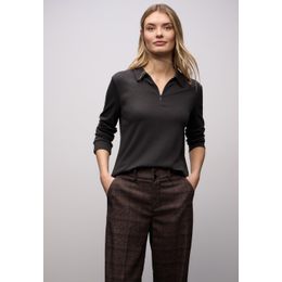 Street One Damen Poloshirtschwarzest braun, Gr. 44, unifarben, Jersey, Obermaterial: 50% Baumwolle, 50% Modal, Shirts, mit Zipper