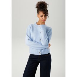 Aniston CASUAL Damen Strickjacke, blau, Gr. 46, meliert, Strick, Obermaterial: 73% Polyacryl, 24% Polyester, 3% Elasthan, Strickjacken, aus